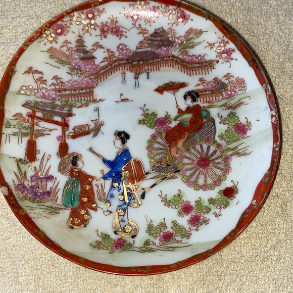 Accents | Vintage Japanese Satsuma Saucer Plate Gold Leaf Geisha Bridge ...
